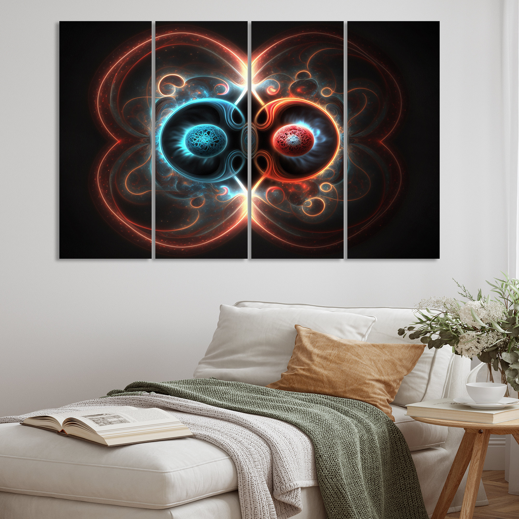 Wrought Studio™ Quantum Twin Flames On Black On Canvas 4 Pieces Print | Wayfair